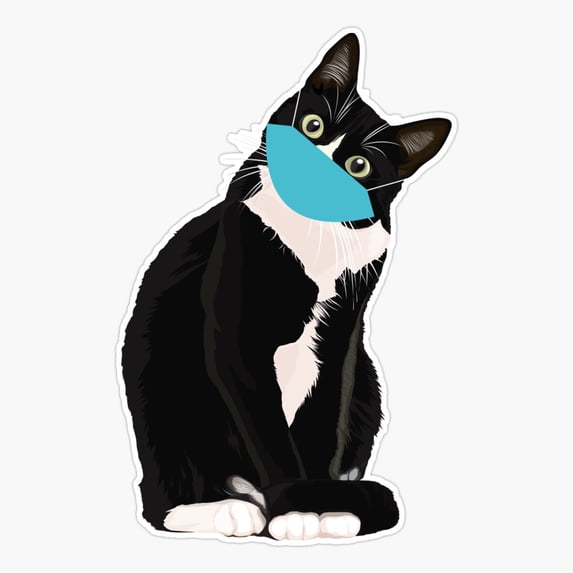 DOPASTICKER Cute Cat Wearing Surgical Mask Sticker, Phone Sticker Car ...