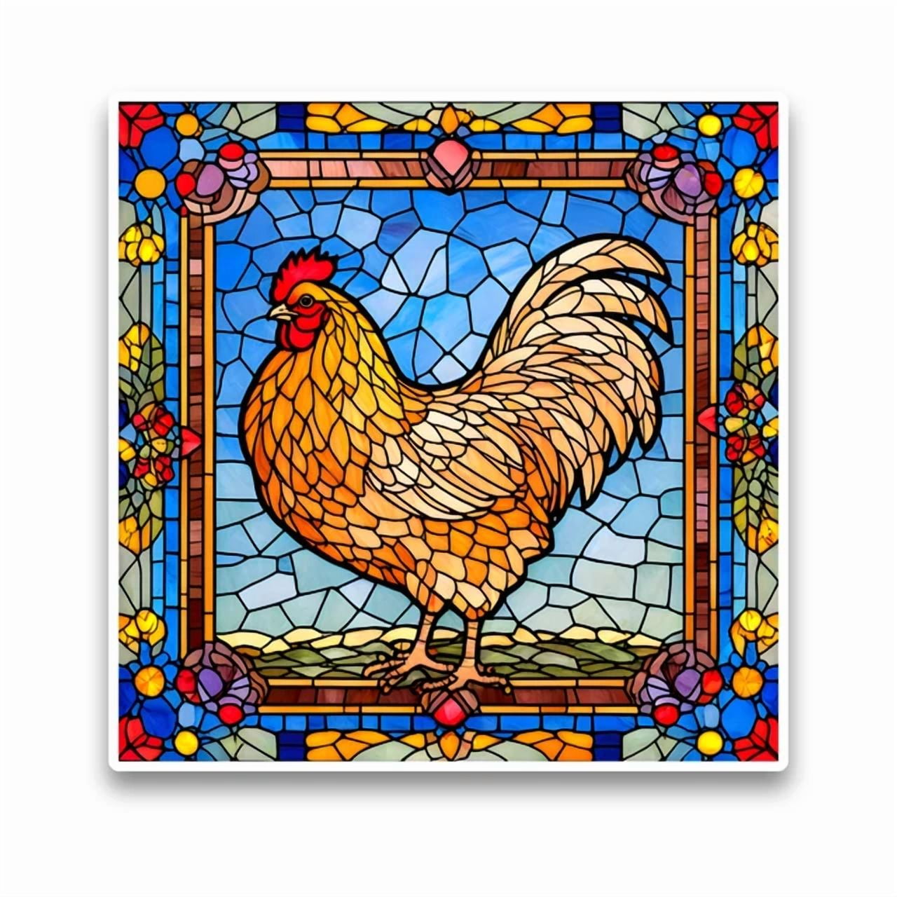 DOPASTICKER Cute Chicken Farm Animal Faux Stained Glass Style Square ...
