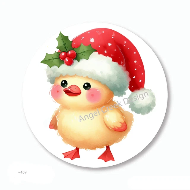 DOPASTICKER Cute Chickie In San.Ta Hat Chri.Stm.As Scrapbook Stickers ...