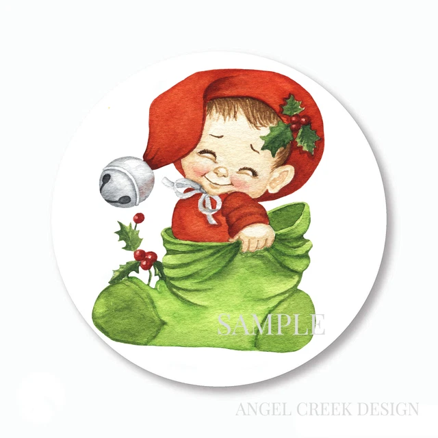 DOPASTICKER Cute Chri.Stm.As Child In Sack Scrapbook Stickers Round ...