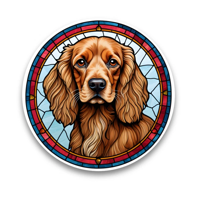DOPASTICKER Cute Cocker Spaniel Dog Faux Stained Glass Style Window ...