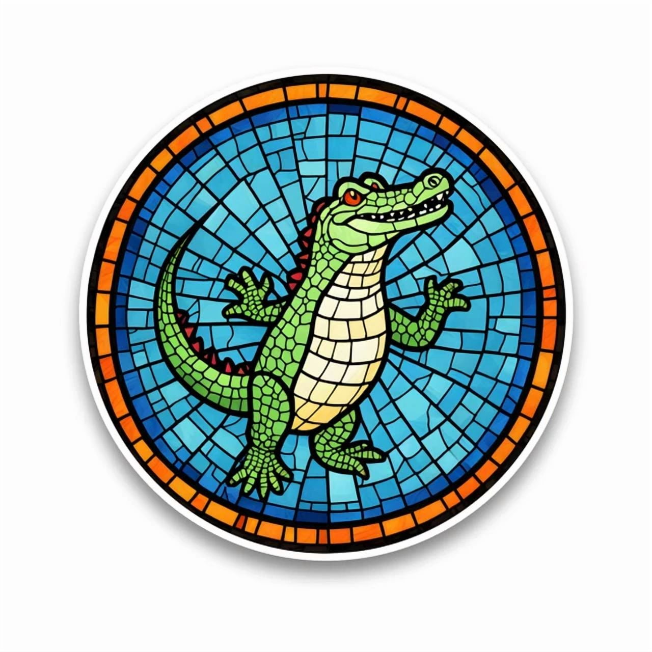 DOPASTICKER Cute Crocodile Animal Faux Stained Glass Style Window ...