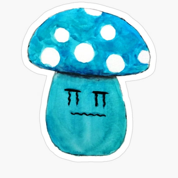 DOPASTICKER Cute Crying Blue Mushroom Watercolor Painting Sticker ...