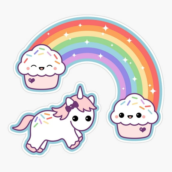 DOPASTICKER Cute Cupcake Unicorn Sticker, Phone Sticker Water Bottle ...