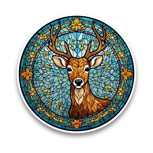 DOPASTICKER Cute Deer Woodland Animal Faux Stained Glass Style Window ...