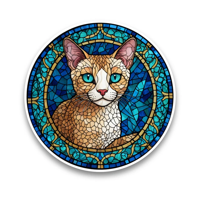 DOPASTICKER Cute Devon Rex Cat Kitten Faux Stained Glass Style Window ...