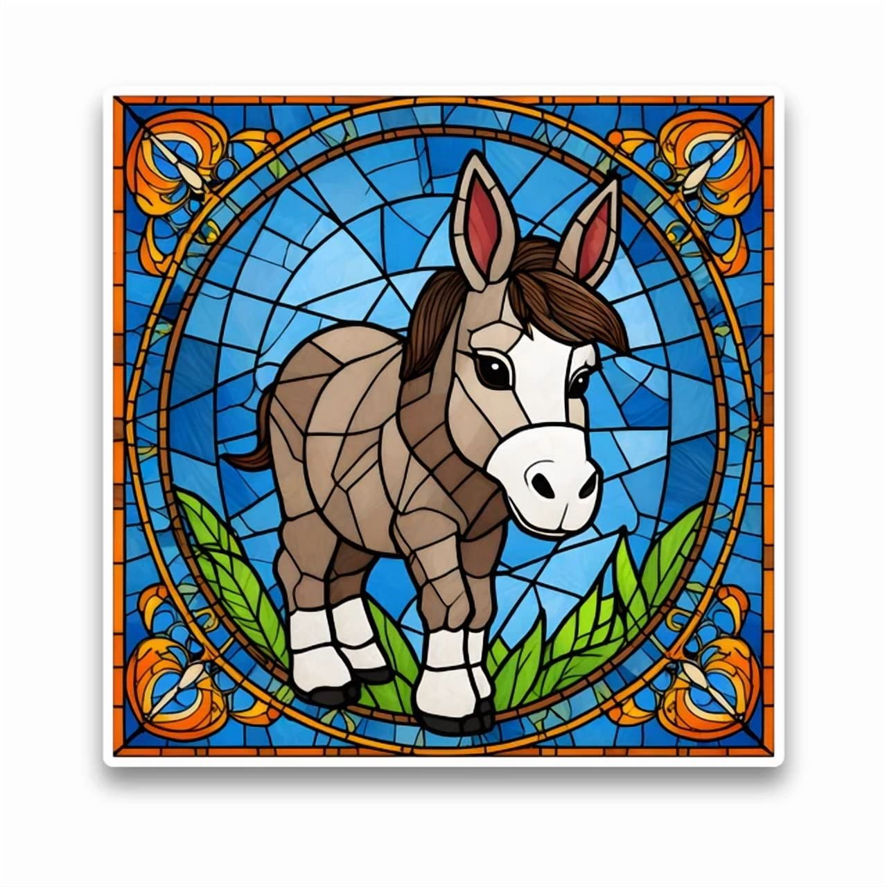 DOPASTICKER Cute Donkey Farm Animal Faux Stained Glass Style Square ...