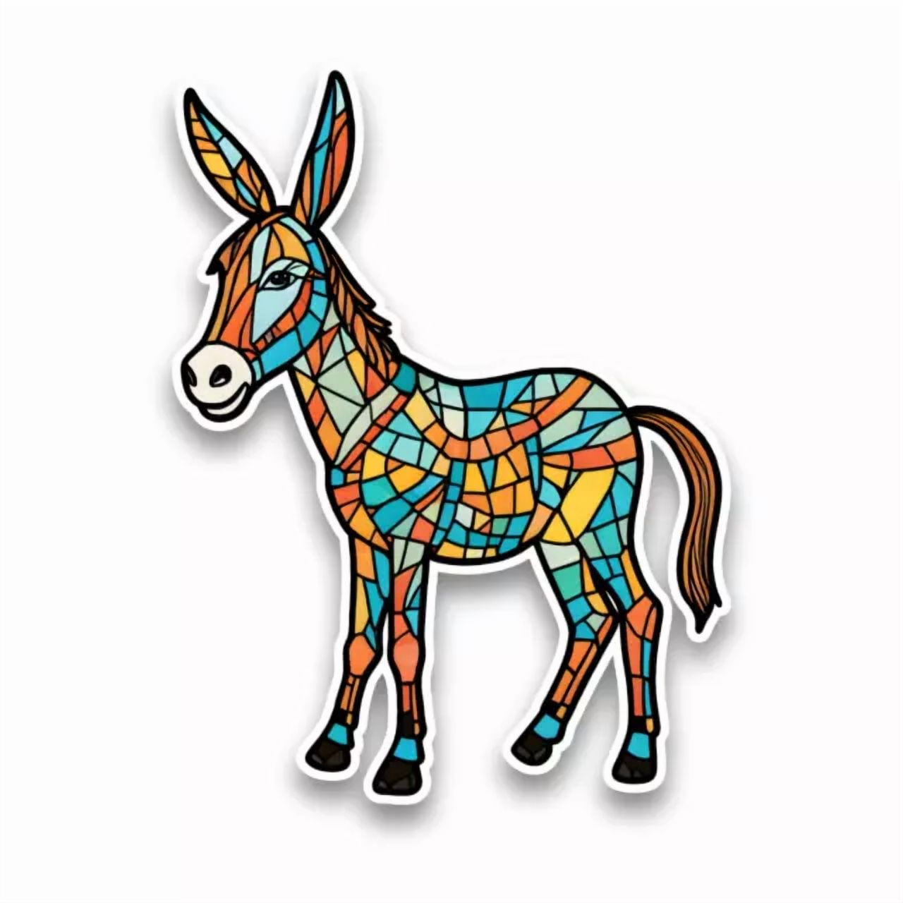 DOPASTICKER Cute Donkey Farm Animal Stained Glass Style Mosaic Opaque ...