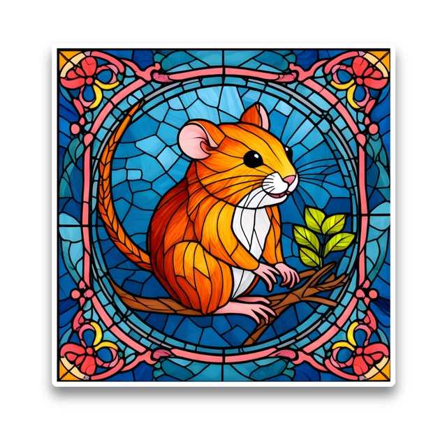 DOPASTICKER Cute Dormouse Wild Animal Faux Stained Glass Style Square ...