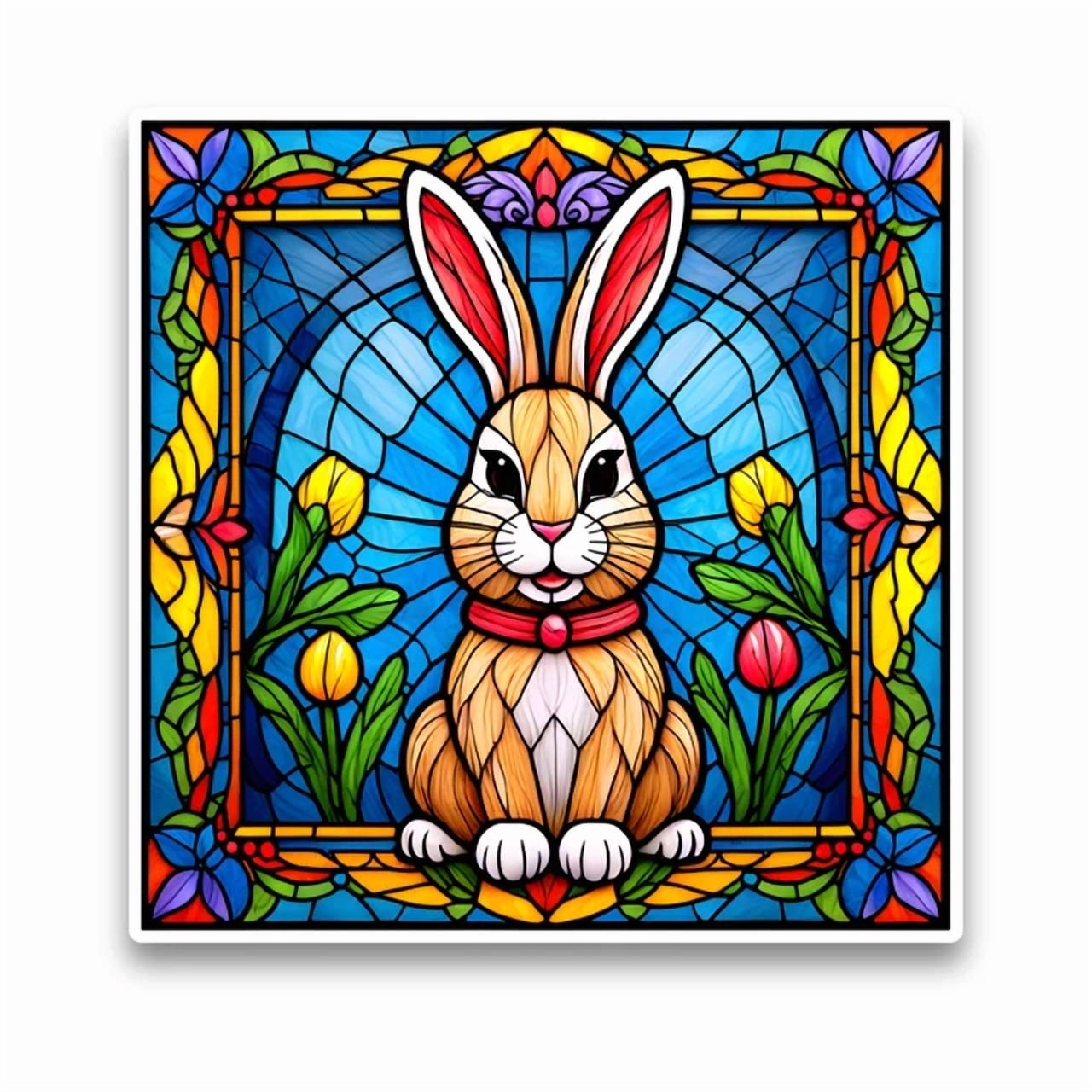 DOPASTICKER Cute Easter Bunny Rabbit Faux Stained Glass Style Square ...