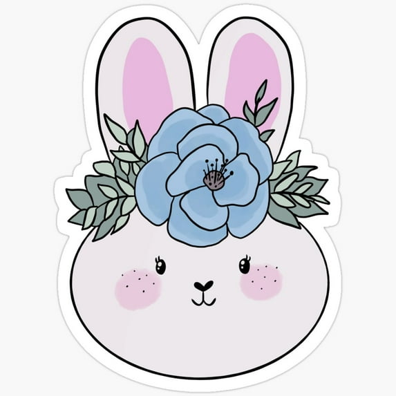 DOPASTICKER Cute Egg Day Bunny With A Blue Flower Sticker Phone Sticker ...