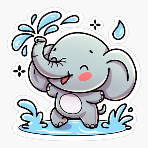 DOPASTICKER Cute Elephant Playing With Water Sticker, Phone Sticker Car ...