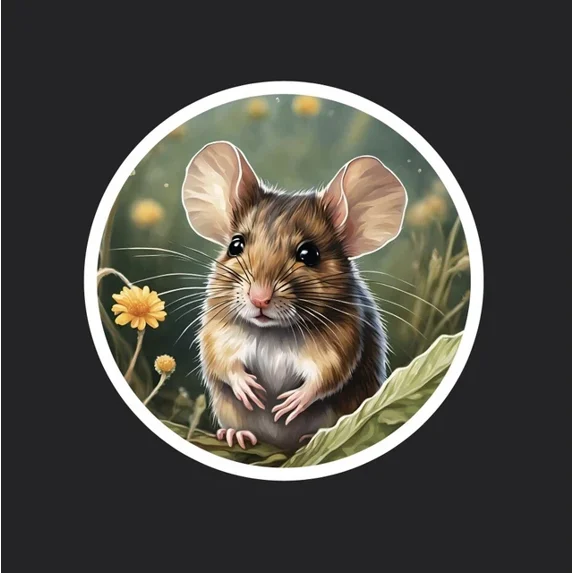 DOPASTICKER Cute Field Mouse With Wildflowers Sticker Phone Decal Water ...
