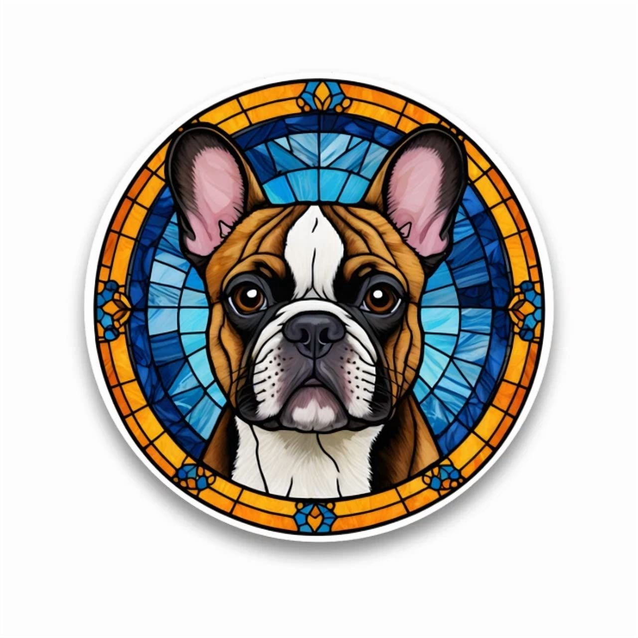DOPASTICKER Cute French Bulldog Puppy Faux Stained Glass Style Window ...