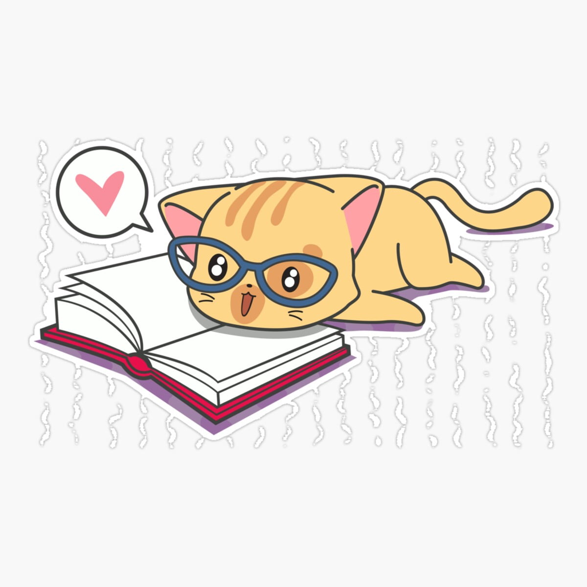 DOPASTICKER Cute Ginger Cat With Gles Reading A Book Sticker, Phone ...