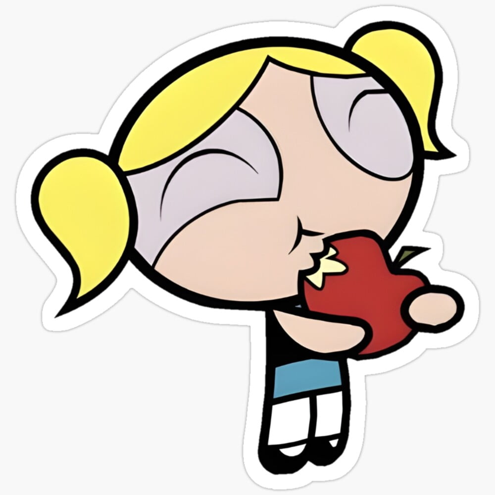 DOPASTICKER Cute Girl Eating An Apple Sticker Phone Sticker, Latop ...