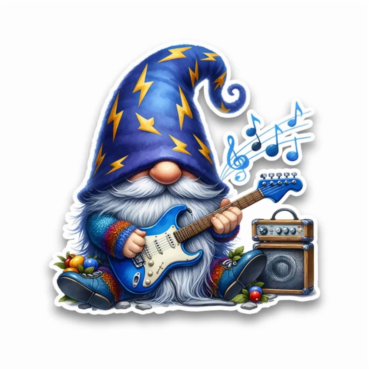 DOPASTICKER Cute Gnome Rockstar Electric Guitar Sticker Decal Scrapbook ...