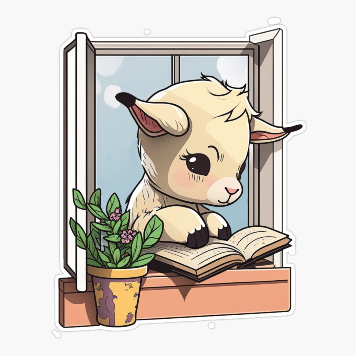 DOPASTICKER Cute Goat Reading A Book Sticker, Phone Sticker Car ...