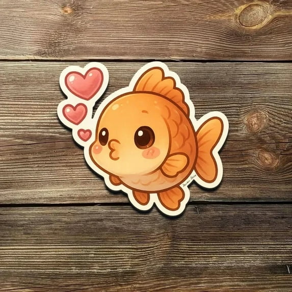 DOPASTICKER Cute Goldfish Blowing Hearts Sticker Kawaii Fish Sticker ...