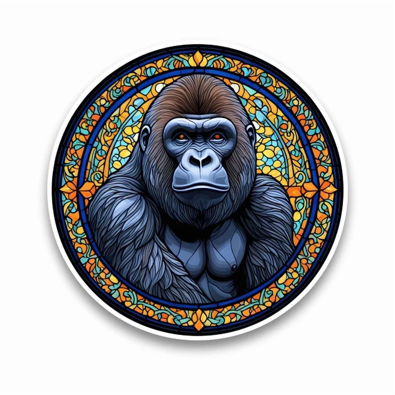 DOPASTICKER Cute Gorilla Ape Animal Faux Stained Glass Style Window ...