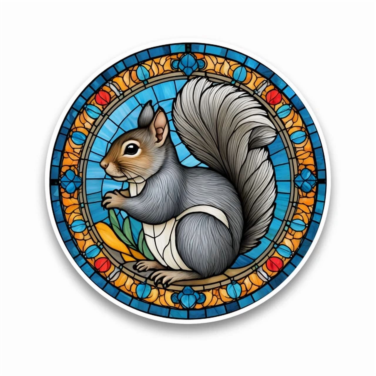 DOPASTICKER Cute Grey Squirrel Animal Faux Stained Glass Style Window ...