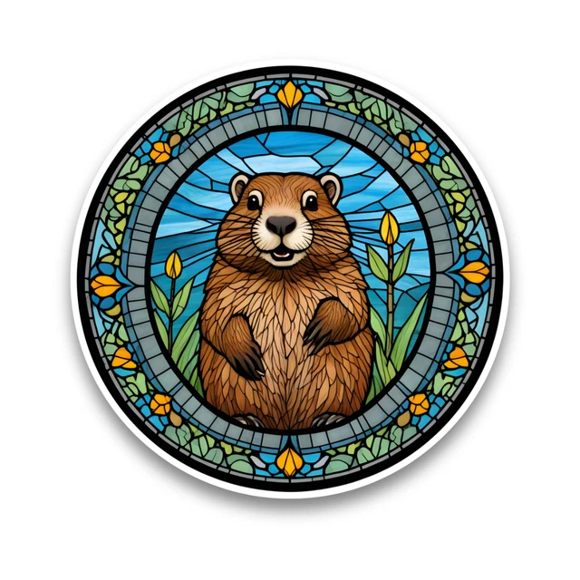 DOPASTICKER Cute Groundhog Animal Faux Stained Glass Style Window ...