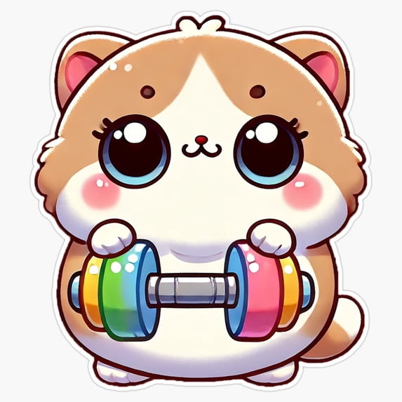 DOPASTICKER Cute Hamster Lifting Colorful Dumbbells Sticker, Phone ...