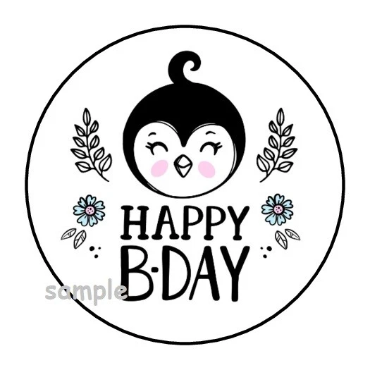 DOPASTICKER Cute Happy Birthday Penguin Stickers Favors Phone Decal ...