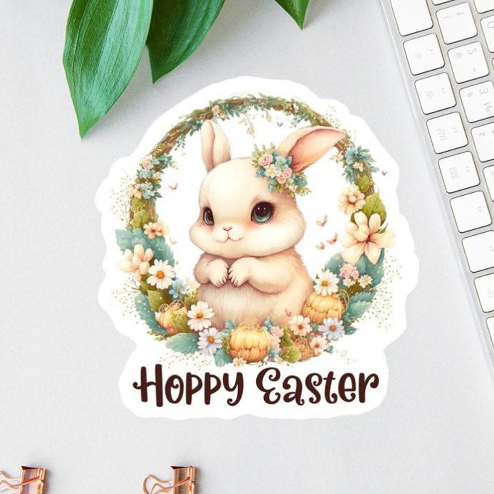 DOPASTICKER Cute Happy Egg Day Sticker, Hoppy Egg Day Bunny Sticker ...