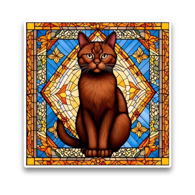 DOPASTICKER Cute Havana Brown Cat Faux Stained Glass Style Square ...