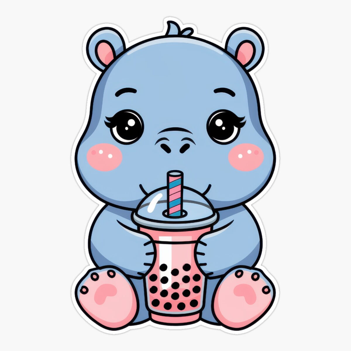 DOPASTICKER Cute Hippo Colorful Boba Tea Illustration Sticker, Phone ...