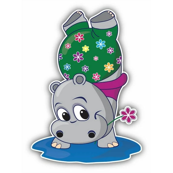 DOPASTICKER Cute Hippo Flower Car Sticker Phone Water Bottle Stickers ...