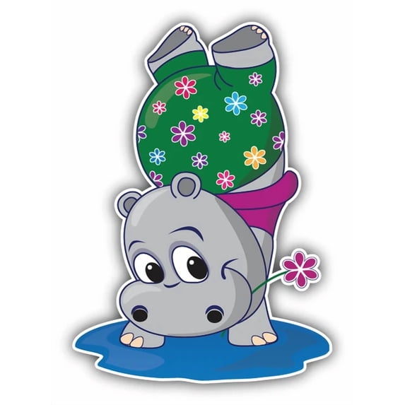 DOPASTICKER Cute Hippo Flower Sticker Decal Phone Decal Water Bottle ...