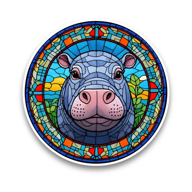 DOPASTICKER Cute Hippopotamus Animal Faux Stained Glass Style Window ...