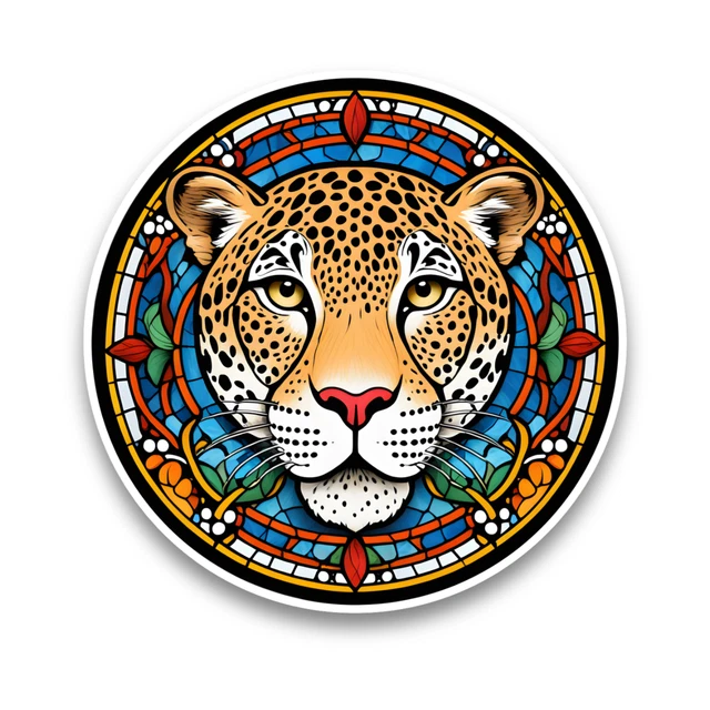 DOPASTICKER Cute Jaguar Big Cat Animal Faux Stained Glass Style Window ...