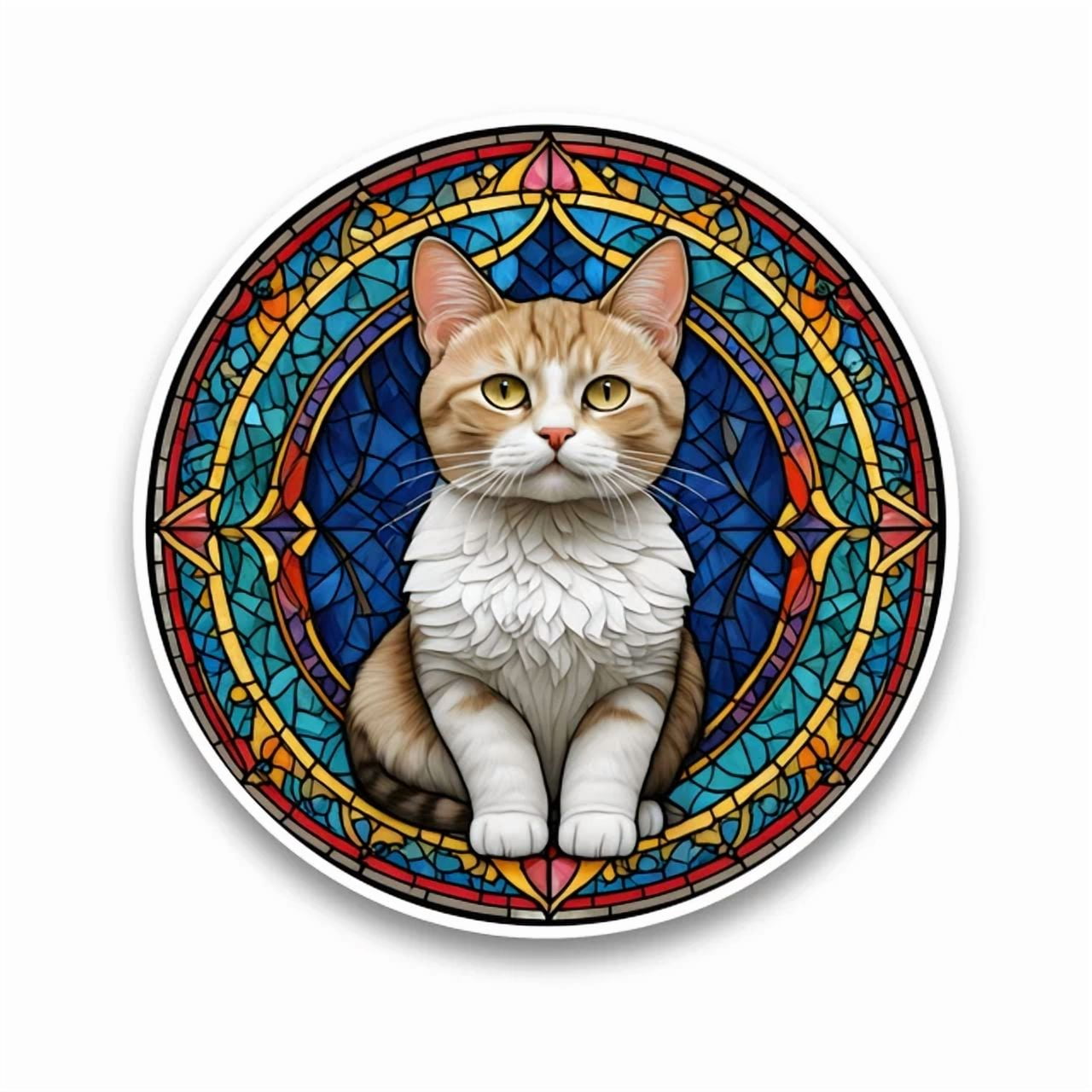 DOPASTICKER Cute Khao Manee Cat Kitten Faux Stained Glass Style Window ...
