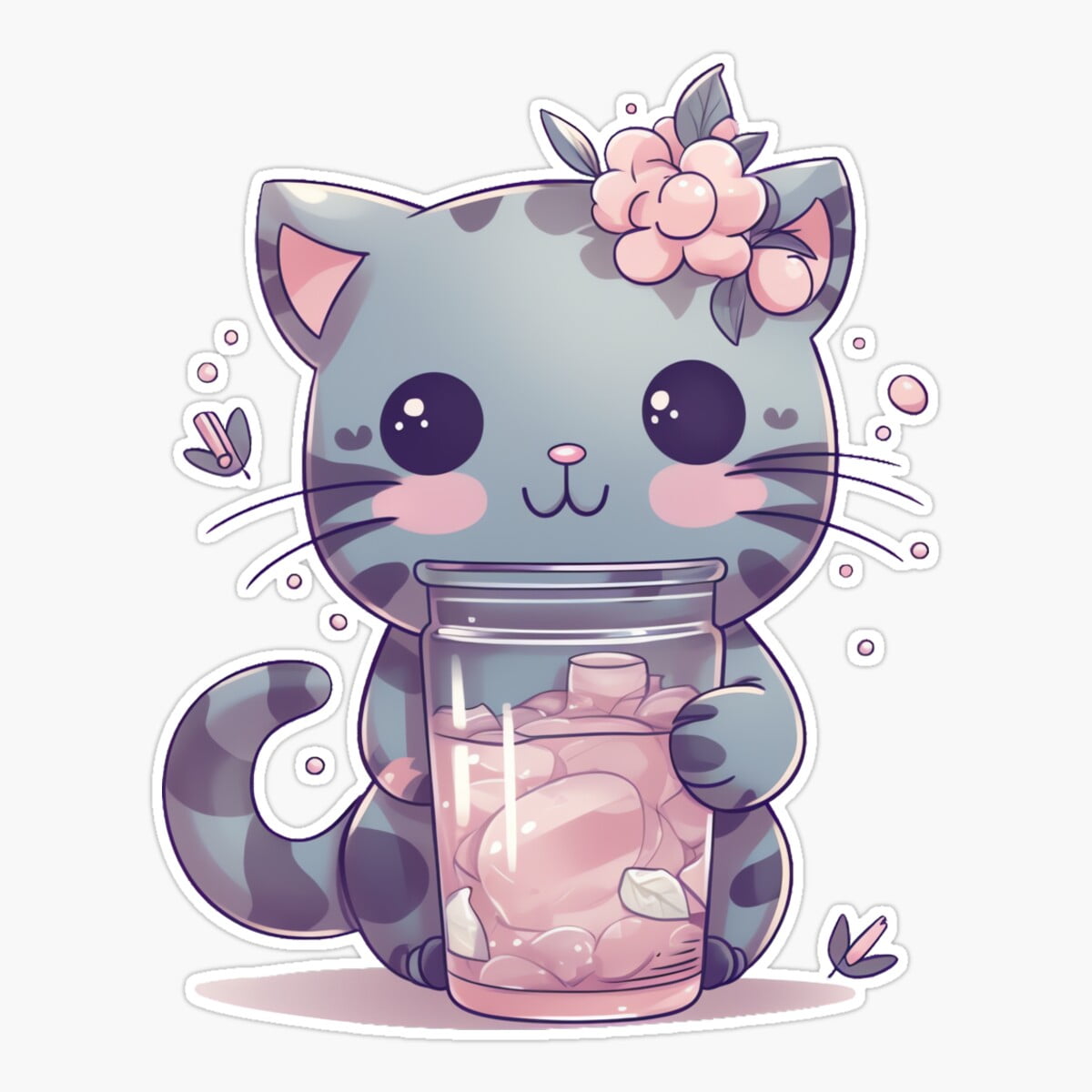 DOPASTICKER Cute Kitty With A Gl Of Lemonade Sticker, Phone Sticker Car ...