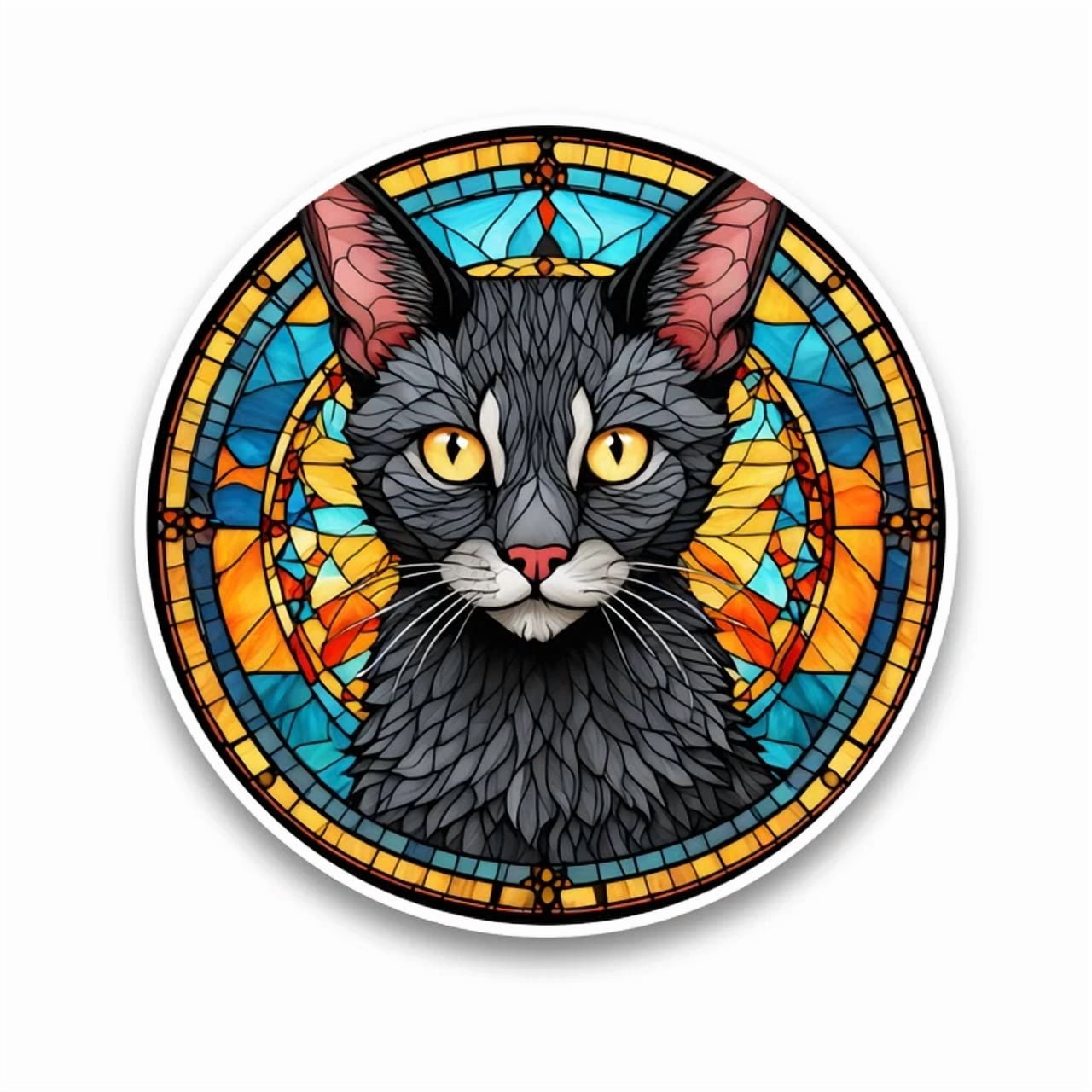 DOPASTICKER Cute Lykoi Cat Kitten Faux Stained Glass Style Window ...