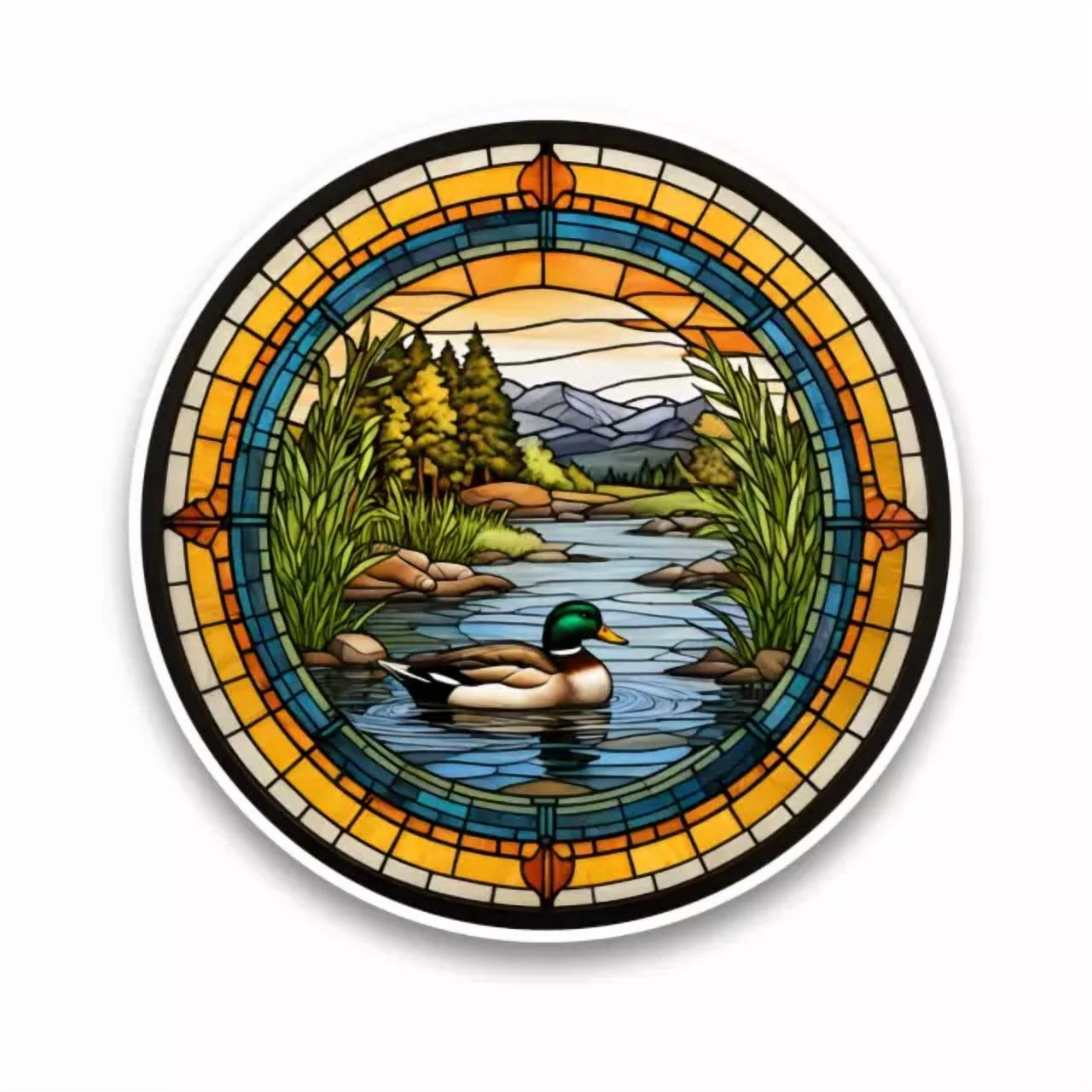 DOPASTICKER Cute Mallard Duck Wild Bird Faux Stained Glass Style Window ...