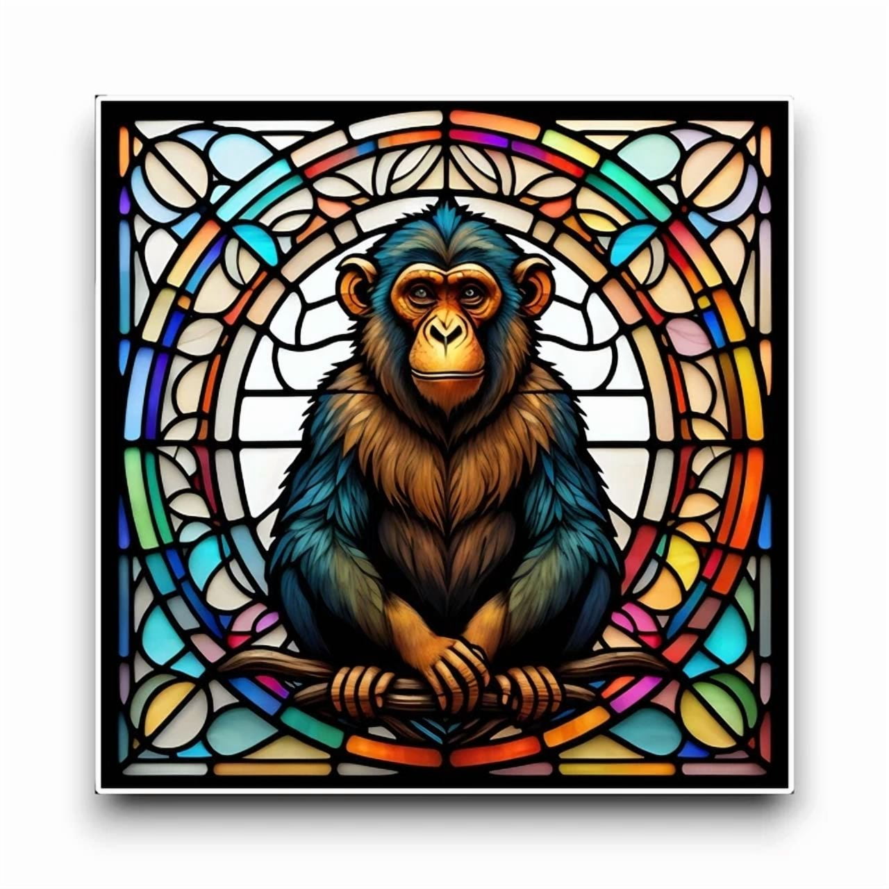 DOPASTICKER Cute Monkey Animal Square Stained Glass Style Window Opaque ...