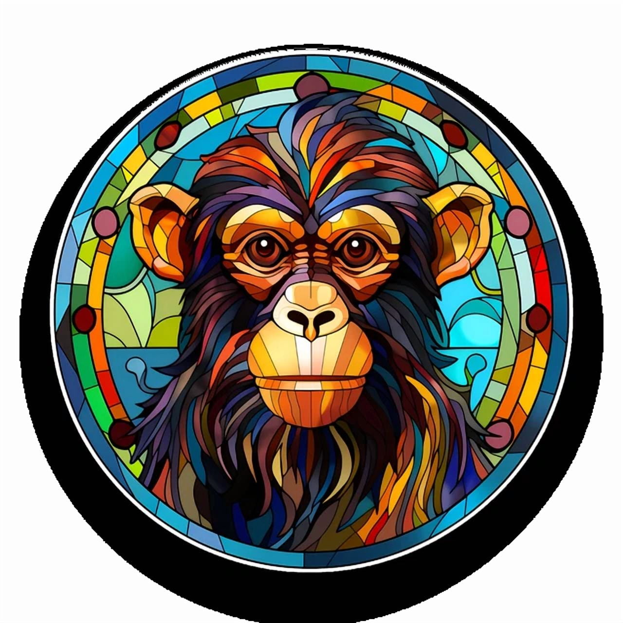 DOPASTICKER Cute Monkey Animal Stained Glass Style Window Opaque ...