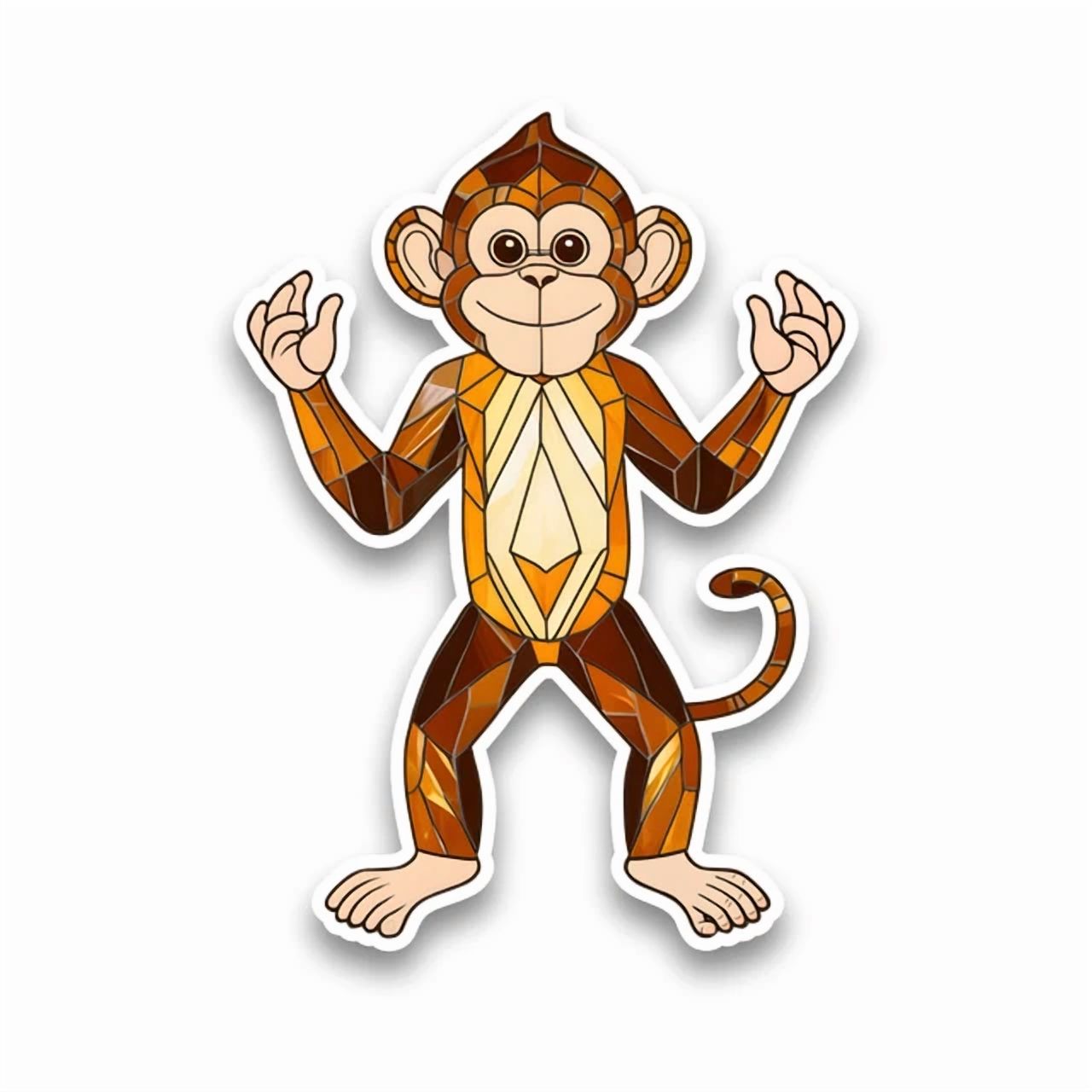 DOPASTICKER Cute Monkey Wild Animal Stained Glass Style Mosaic Opaque ...