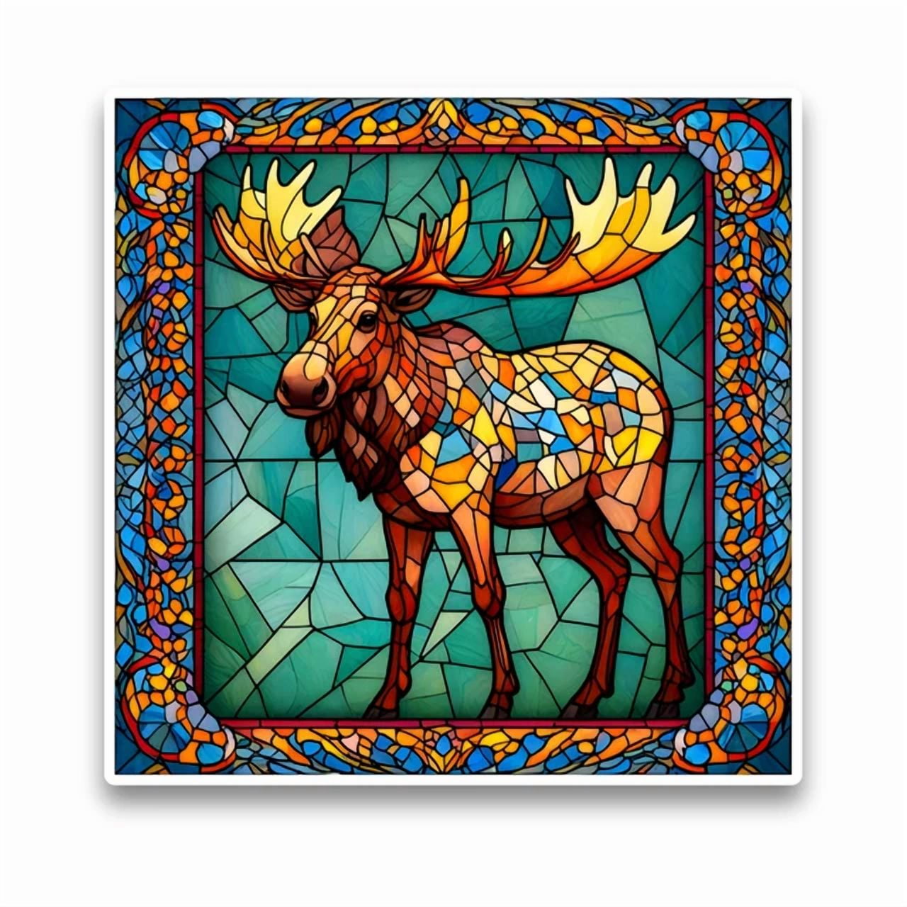 DOPASTICKER Cute Moose Woodland Animal Faux Stained Glass Style Square ...