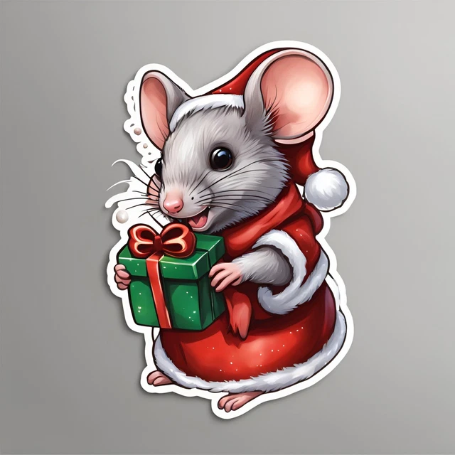 DOPASTICKER Cute Mouse With Present Sticker Phone Decal Water Bottle ...
