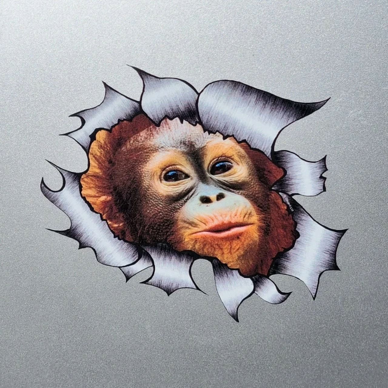 DOPASTICKER Cute Orangutan Monkey Animal Ripped Open Metal Sticker ...
