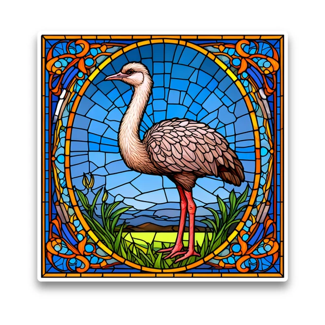 DOPASTICKER Cute Ostrich Wild Bird Faux Stained Glass Style Square ...