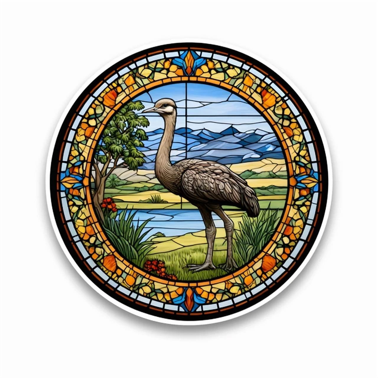 DOPASTICKER Cute Ostrich Wild Bird Faux Stained Glass Style Window ...