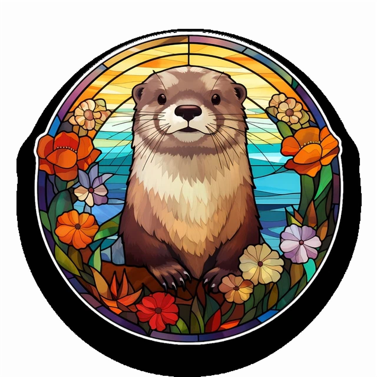 DOPASTICKER Cute Otter Animal Stained Glass Style Window Opaque Sticker ...