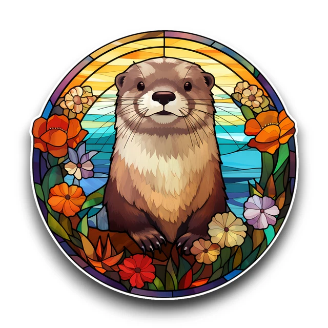 DOPASTICKER Cute Otter Animal Stained Glass Style Window Opaque Sticker ...