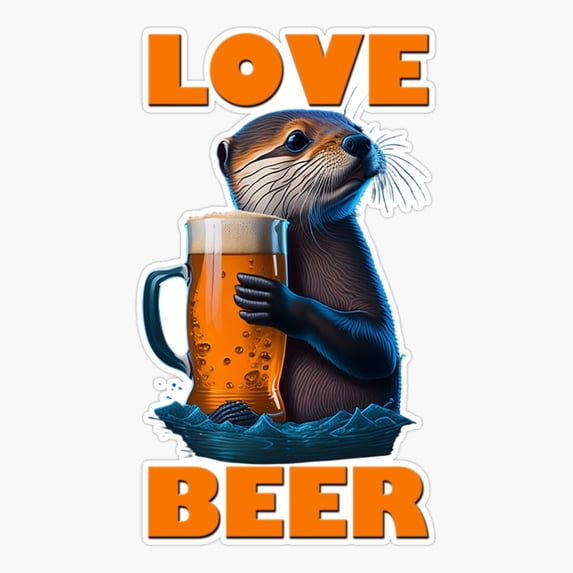 DOPASTICKER Cute Otter With A Beer Mug Sticker, Phone Sticker Car ...